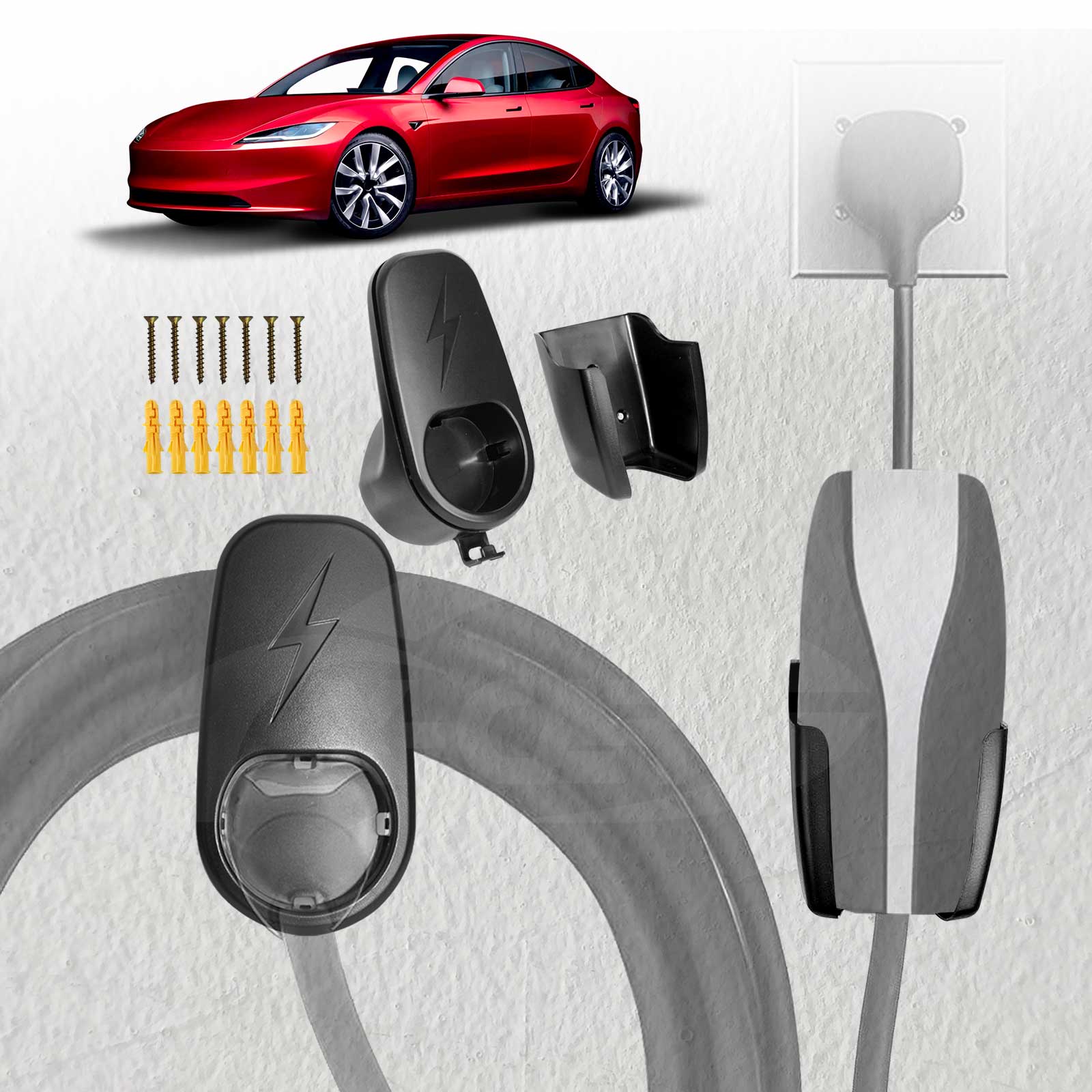 Tesla Model 3 Highland Charger Holder 2023-2025 Cable Organizer Wall ...