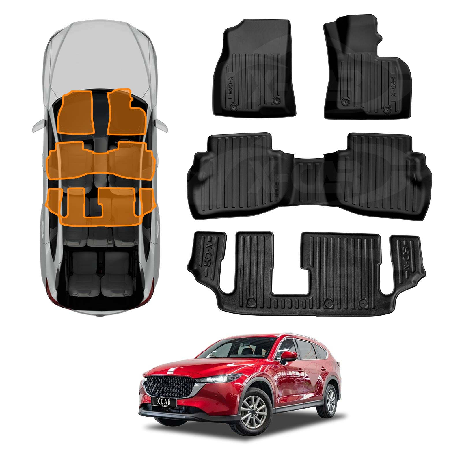 3D Floor Mats for Mazda CX-8 CX8 2018-2024 All-Weather Liners | X-CAR