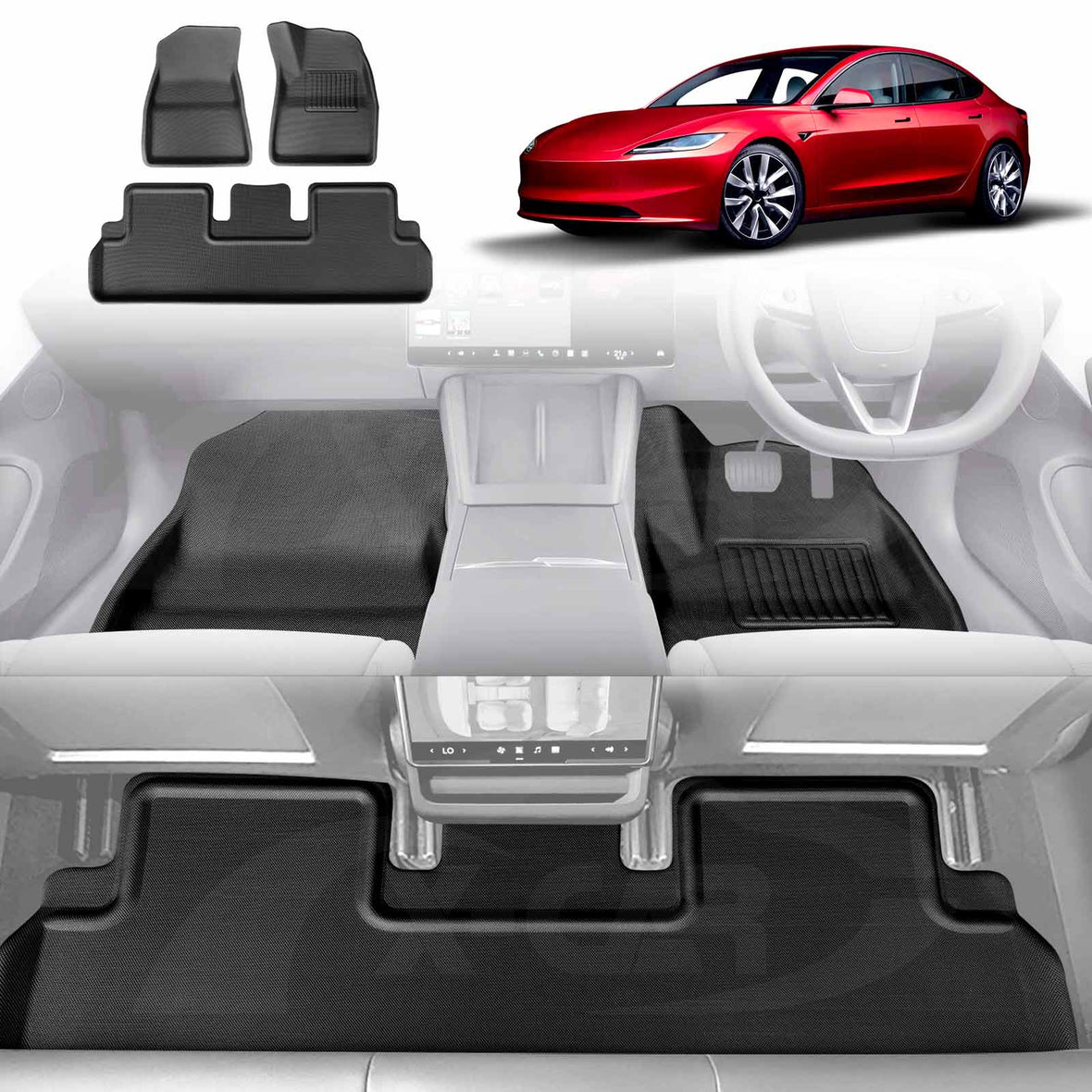 Tesla Model 3 Highland 2023-2025 Car Floor Mats 3D All-Weather Liners ...