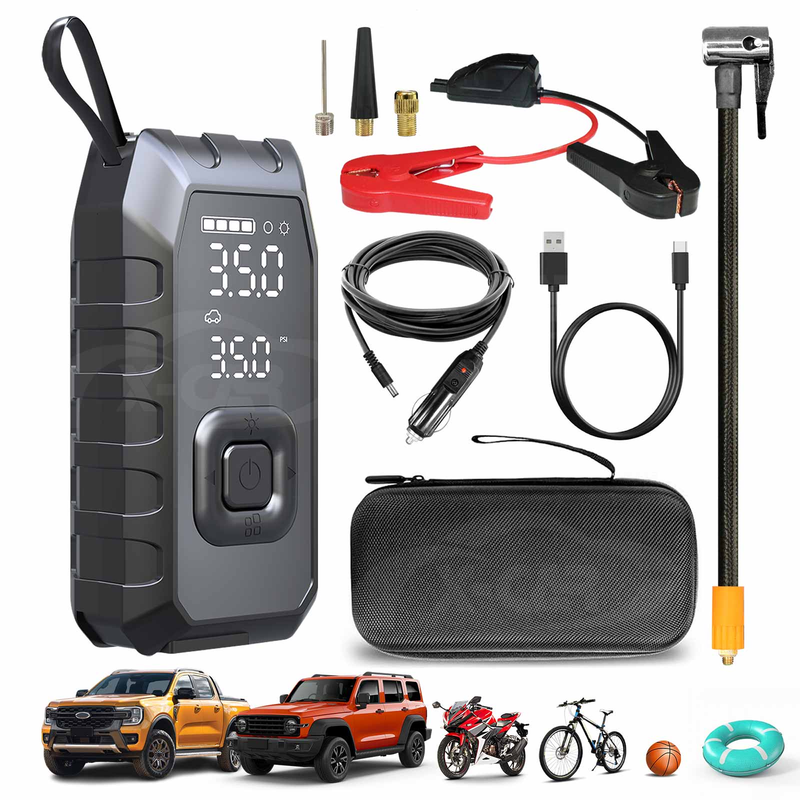 Jump Starter Portable Air Compressor Cordless Air Pump Battery Booster ...