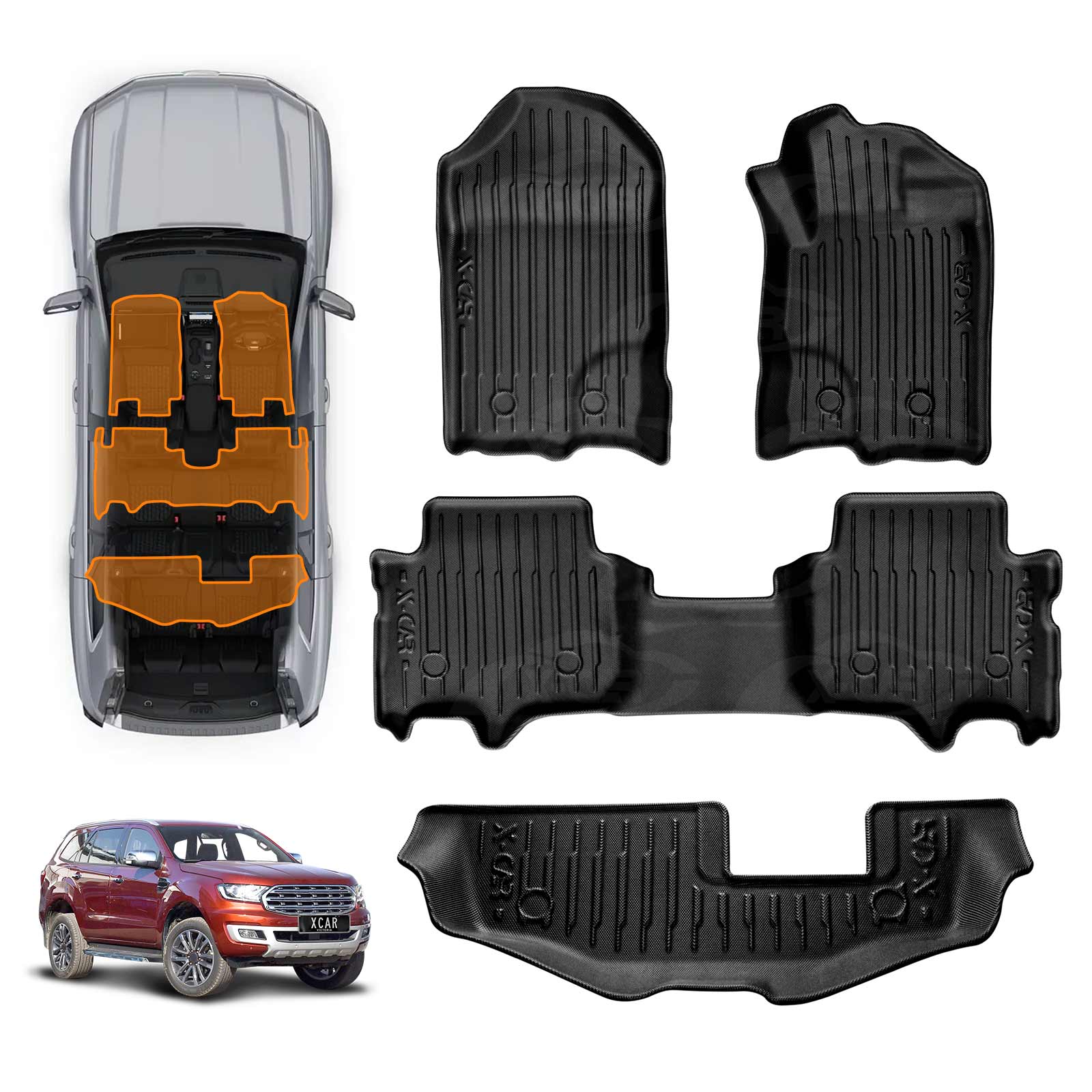 3D All-Weather Floor Mats for Ford Everest 2015-2022 | X-CAR