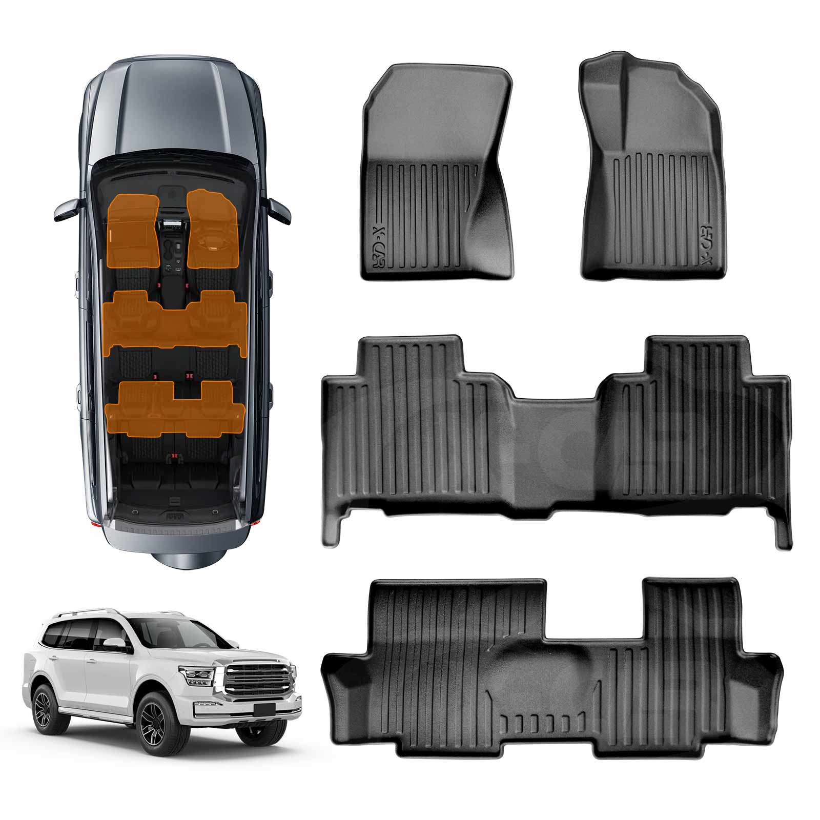 3D Floor Mats for GWM Tank 500 2024 All-Weather Heavy Duty TPE Liners ...