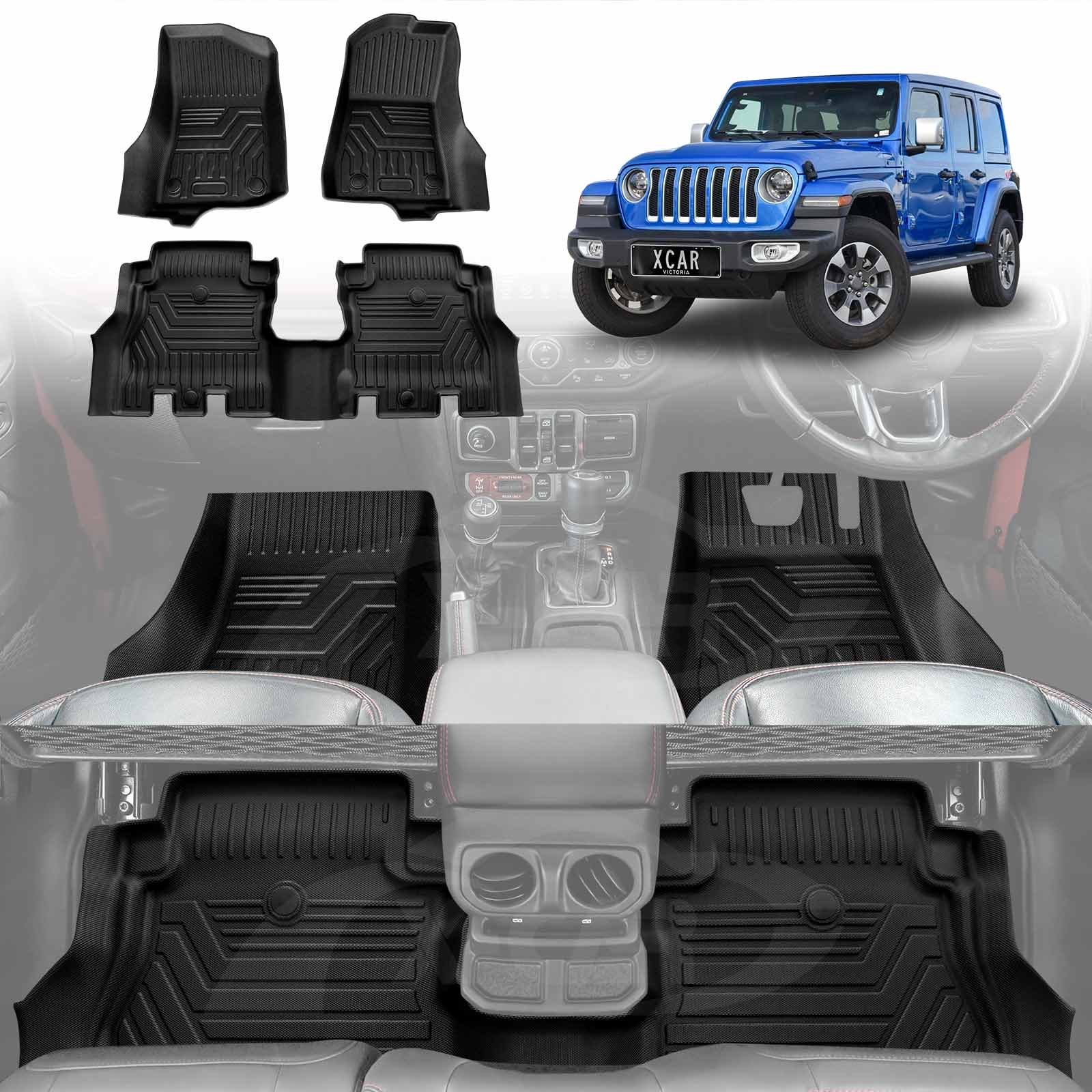3D Floor Mats for Jeep Wrangler JL Series 4-Door 2018-Onwards All Weat ...