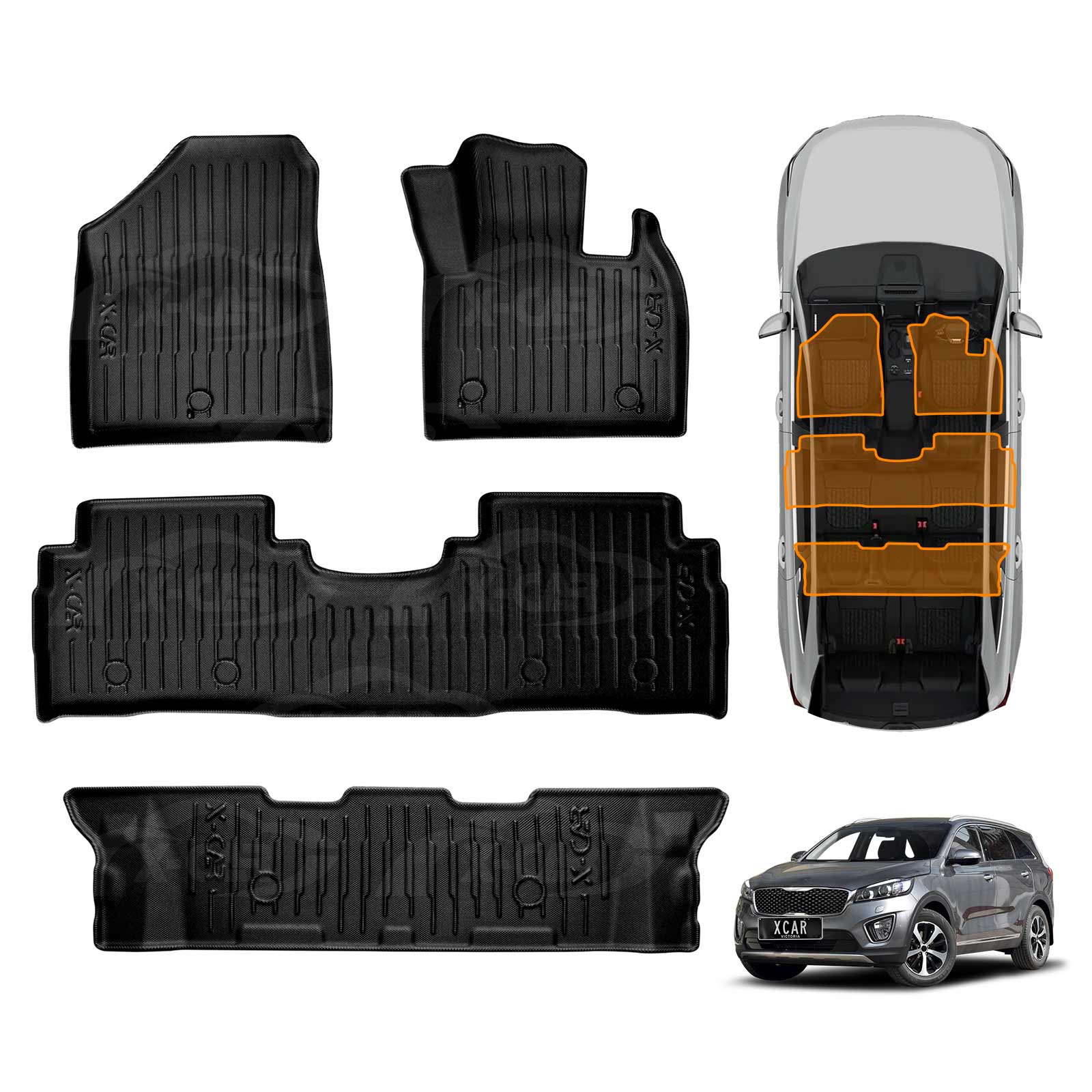 3D Floor Mats for Kia Sorento UM Series 2015-2020 All-Weather Car Line ...