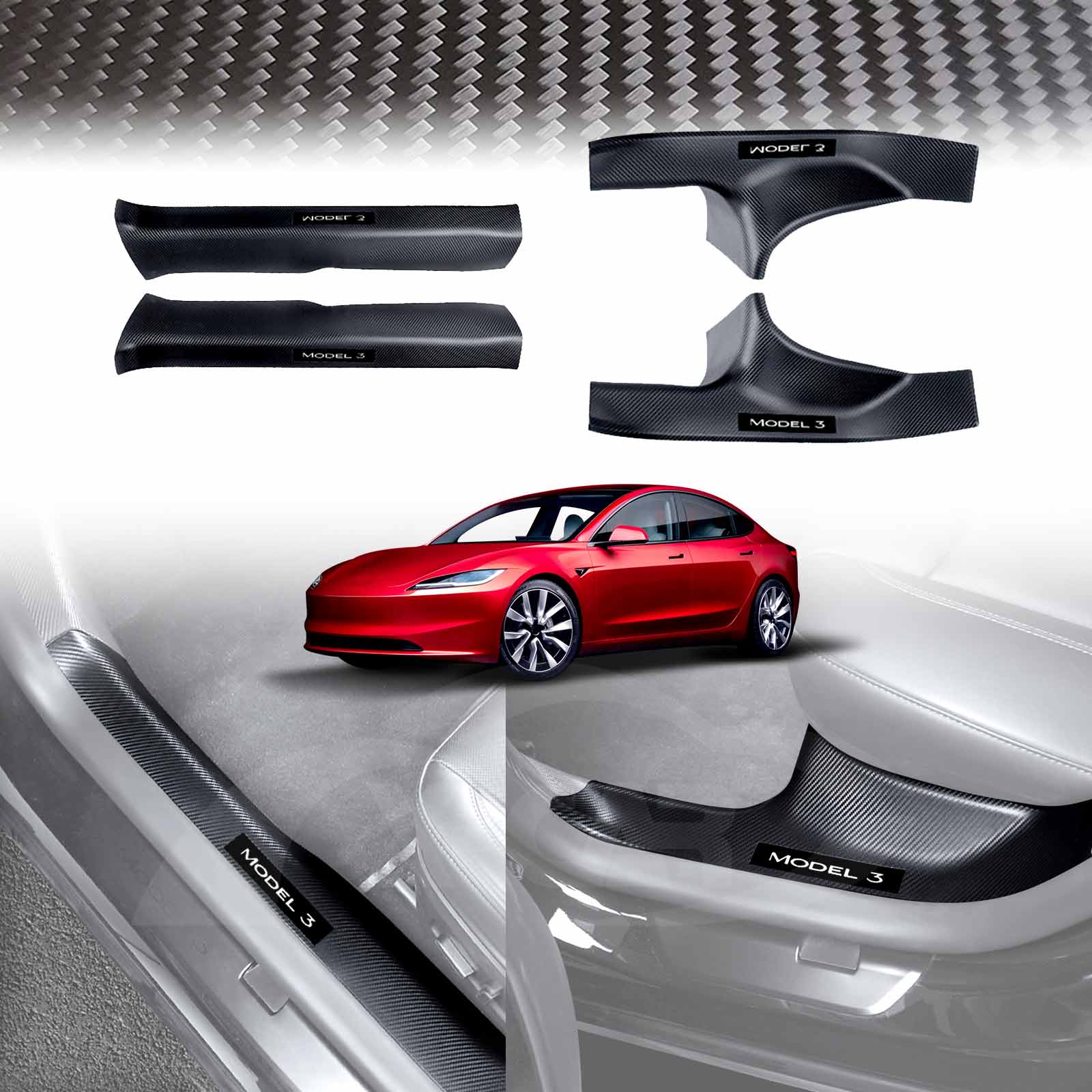 Tesla Model 3 Highland Front Rear Door Sill Plate Protector Trim ...