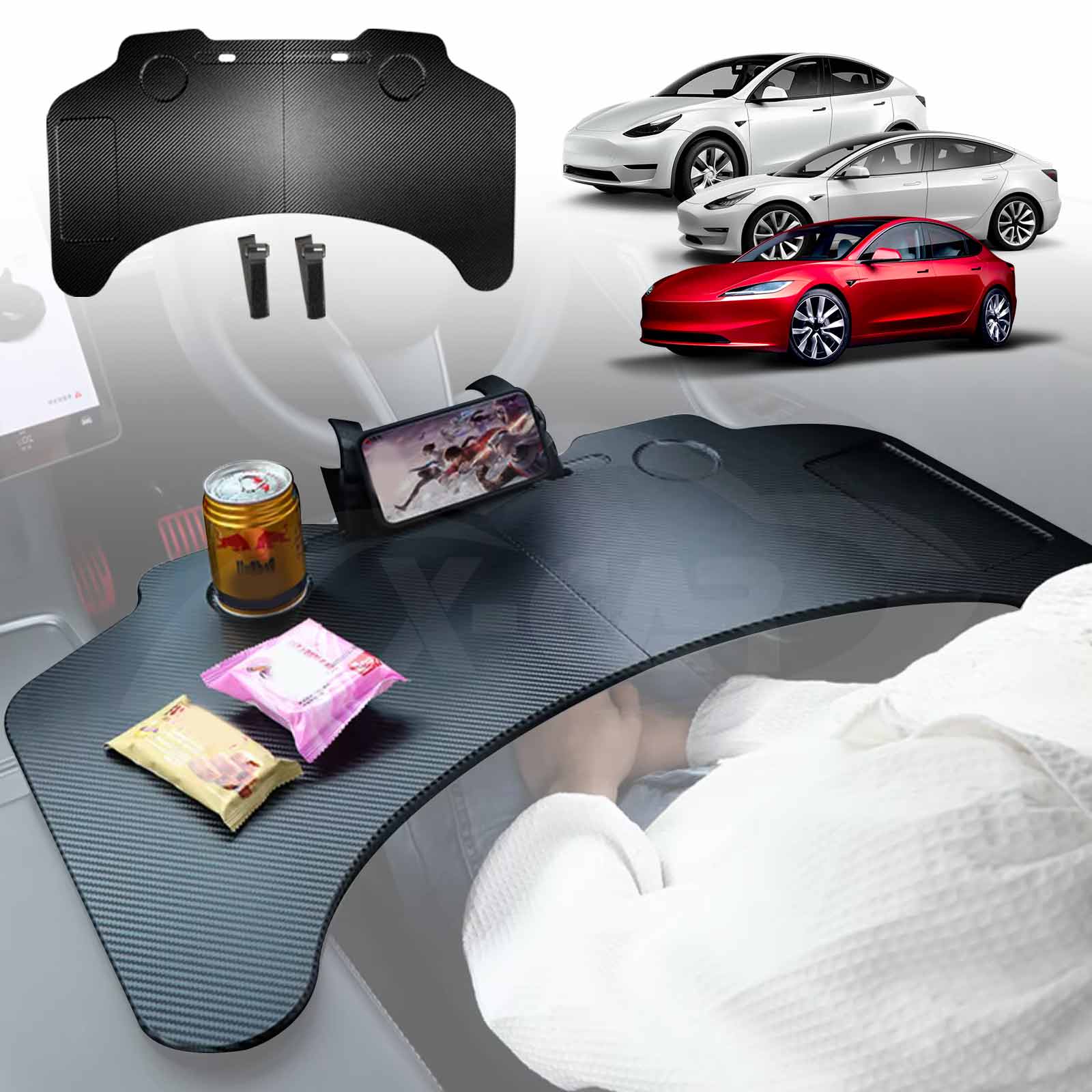 Foldable Table Tray for Tesla Model 3/Y Carbon Fibre Style | X-CAR