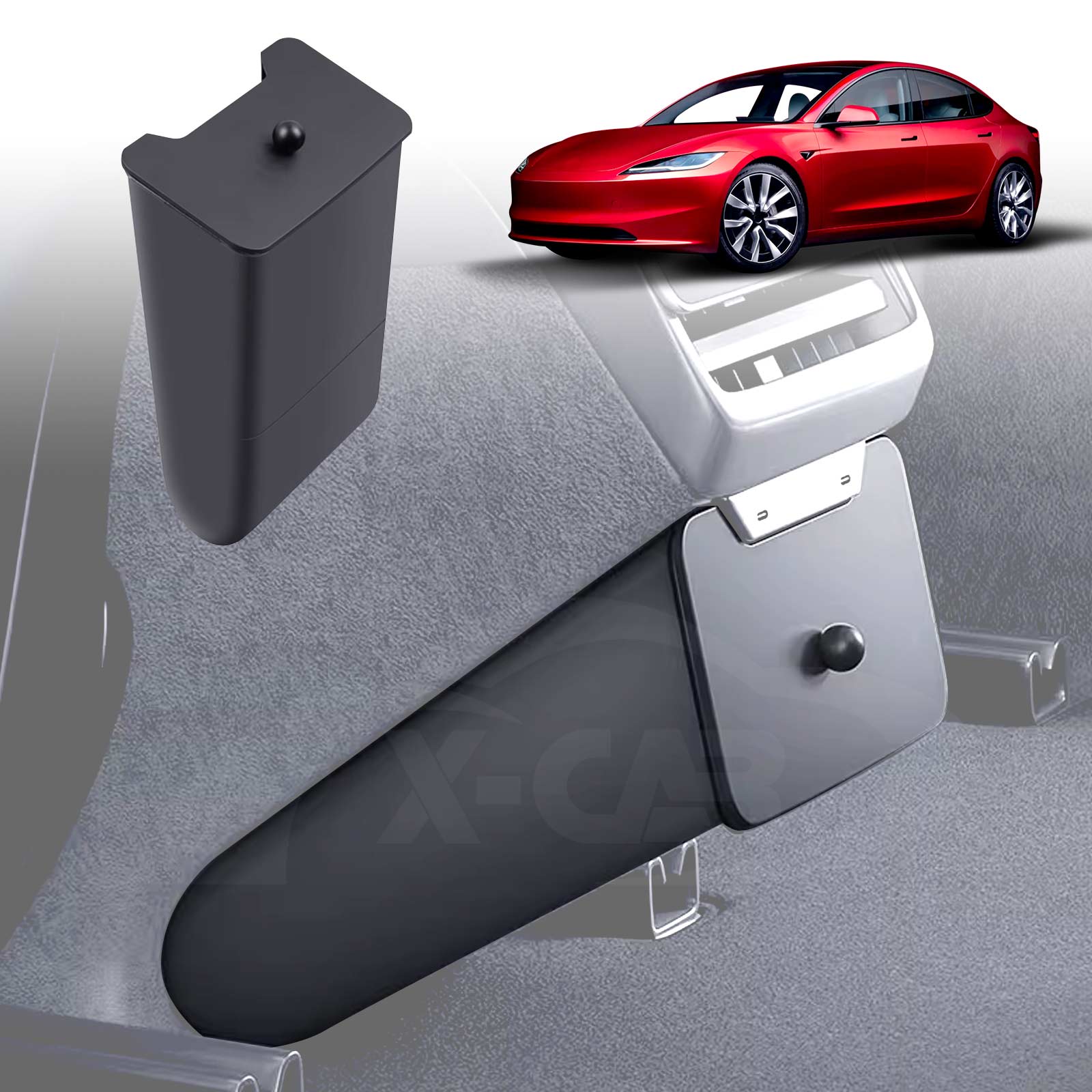 Rear Bin with Magnetic Lid for Tesla Model 3 Highland 2023-Onwards Tra ...