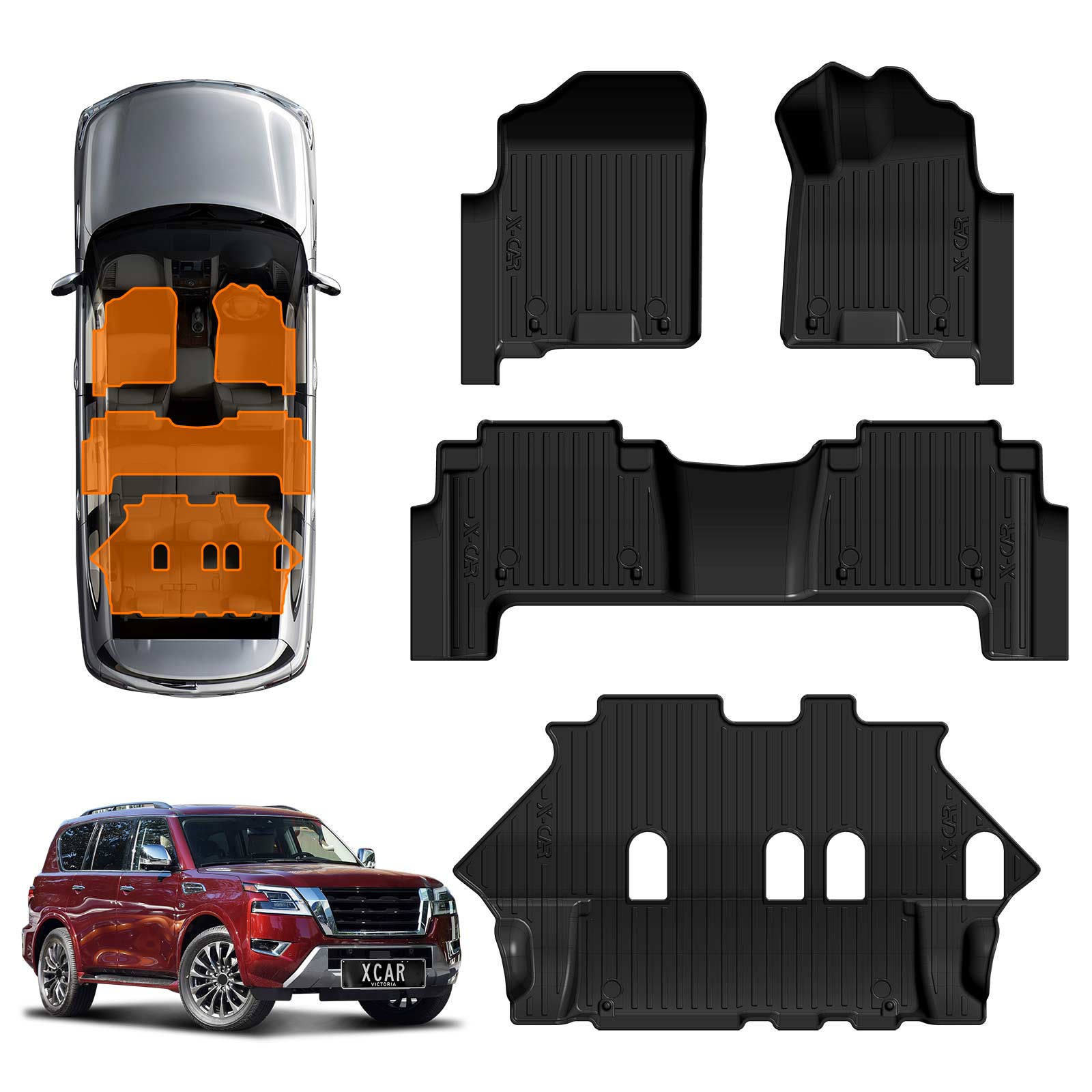 3D Floor Mats for Nissan Patrol 2012-2025 Y62 Series All-Weather Car L ...