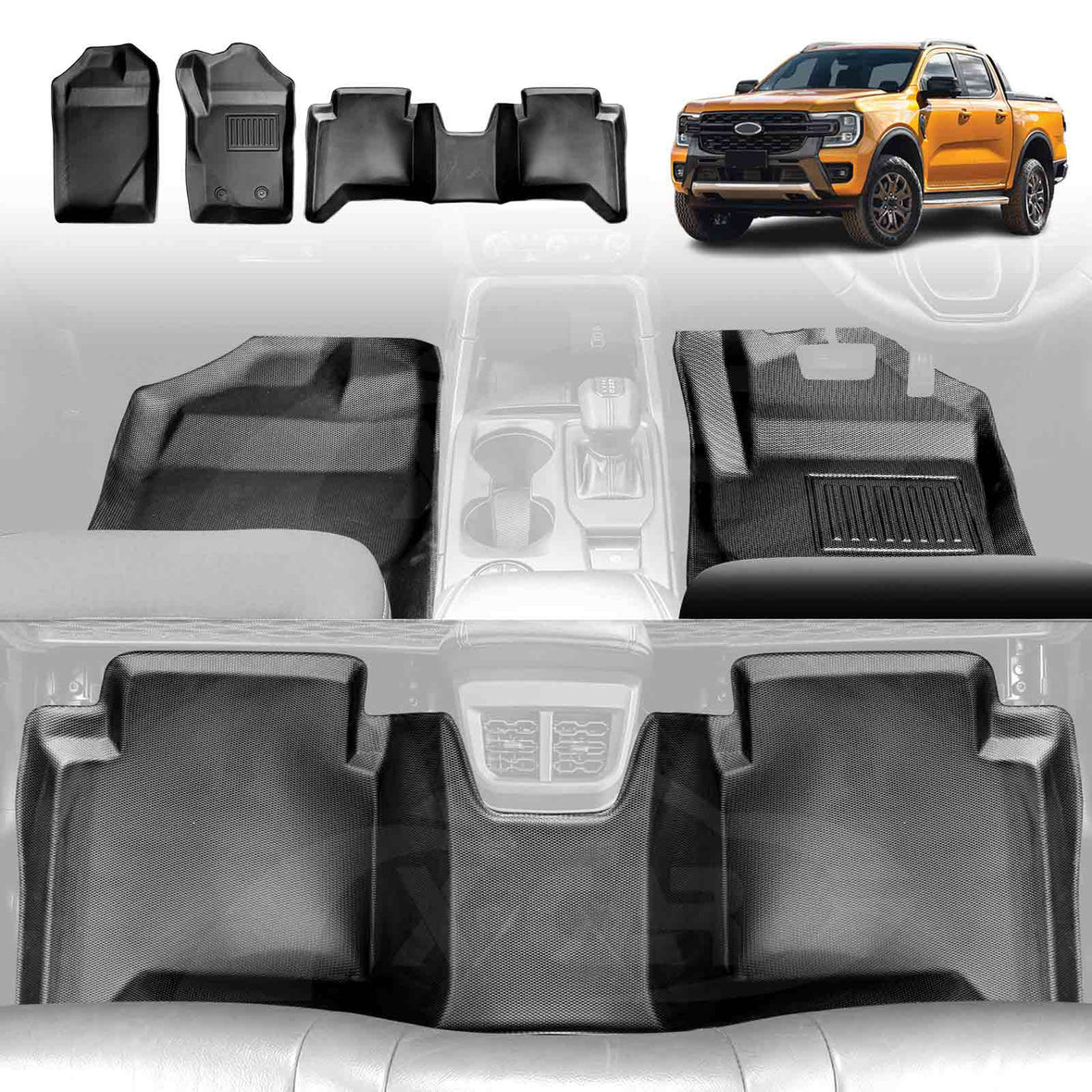 3D Floor Mats for Ford Next-Gen Ranger Dual Cab 2022-Onwards ...