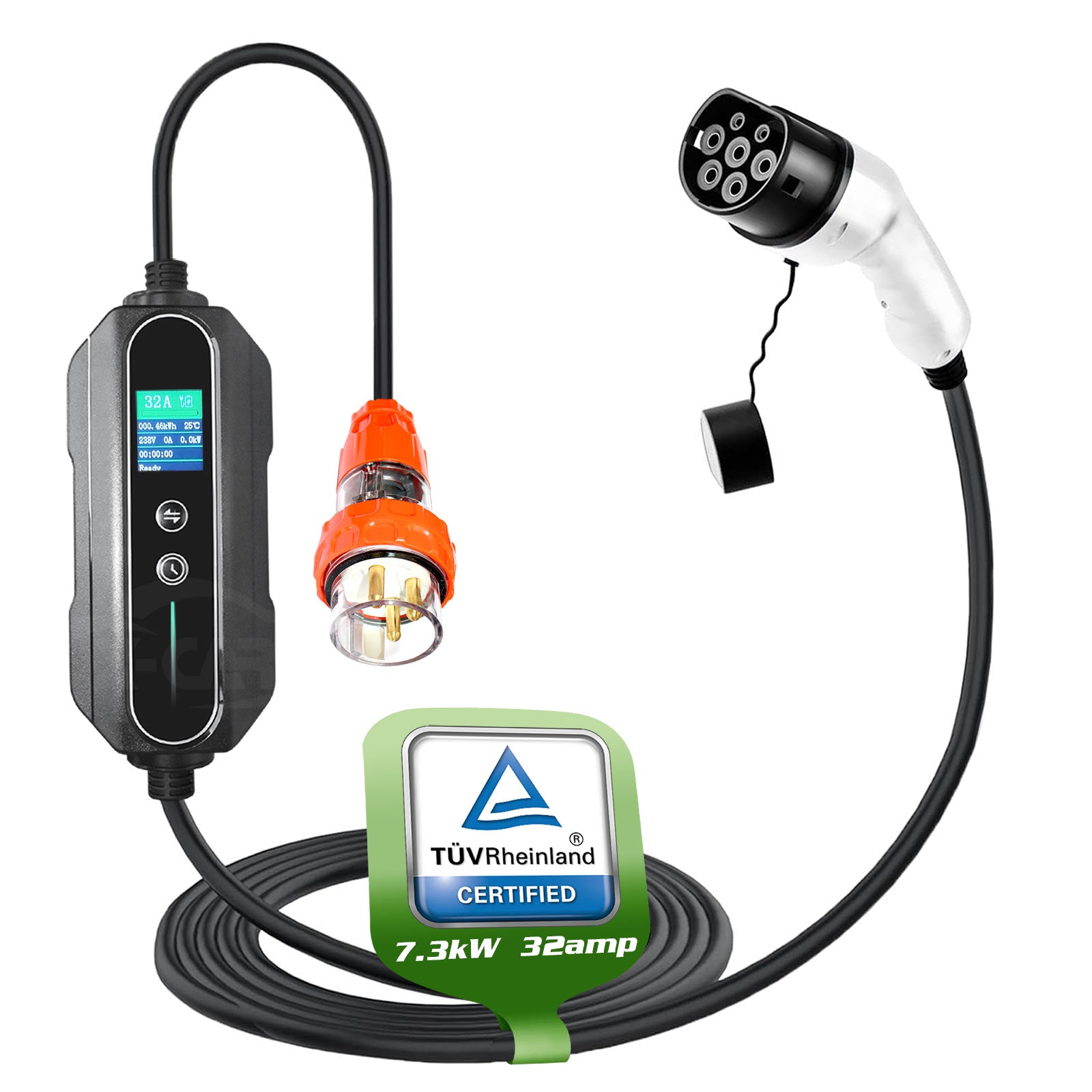 Type 2 Portable EV Charger 32 Amp 7KW 3 Pin 5 Meters for Tesla Model 3 ...