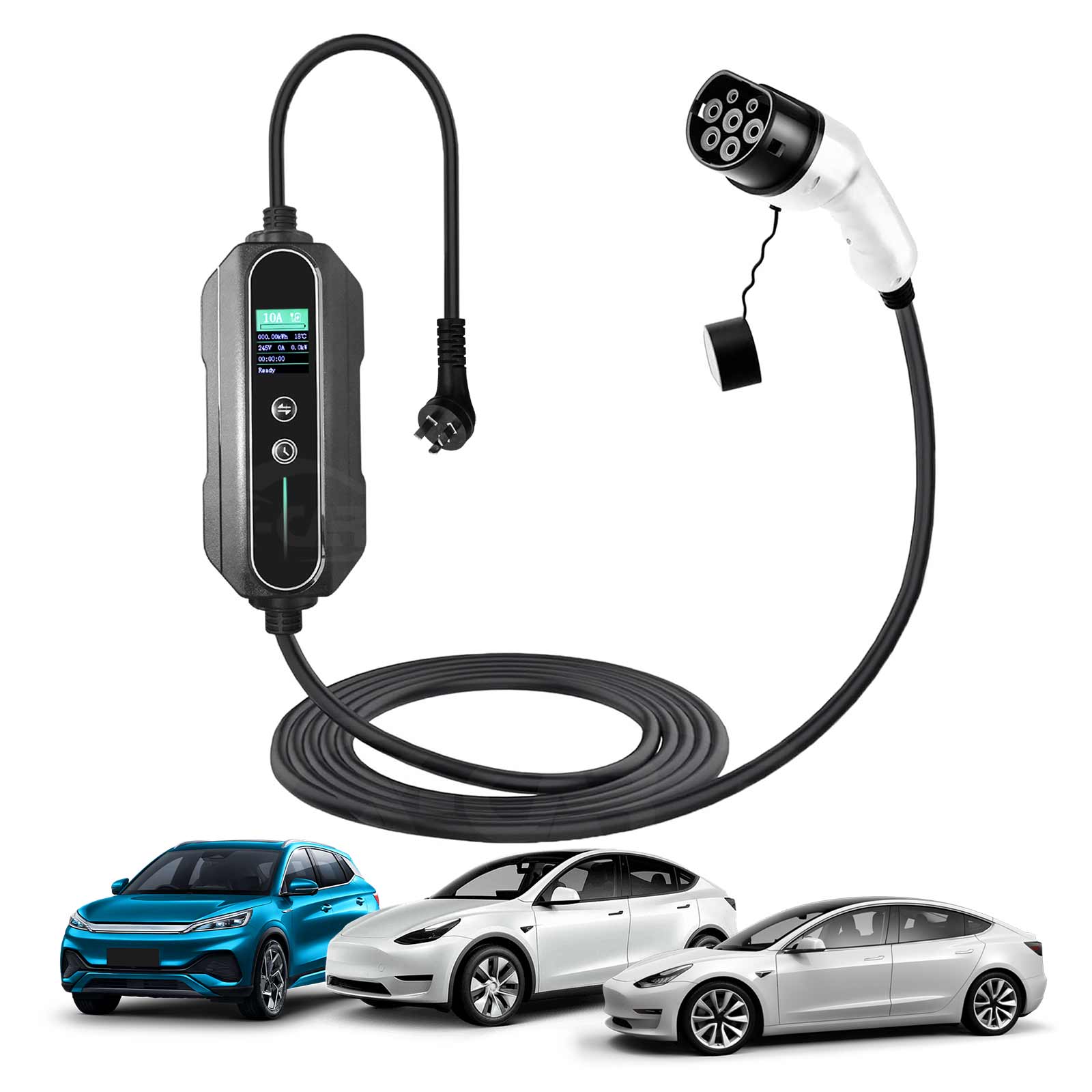 Type 2 Portable EV Charger 10 Amp 2.4KW AU Plug 5 Meters for Tesla Mod ...