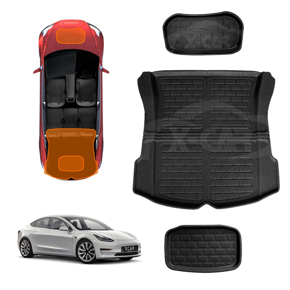 Tesla Model 3 Interior Liners Set 2019-2023 All-Weather XPE Cargo Trun ...