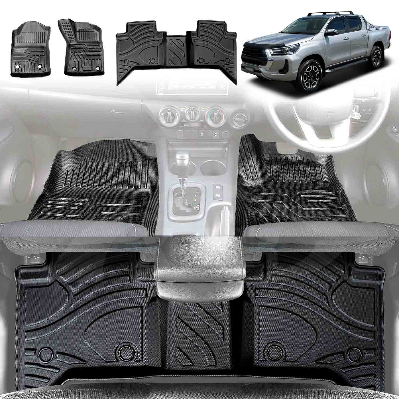 3D Floor Mats for Toyota Hilux Dual Cab 2016-2025 All-weather | X-CAR