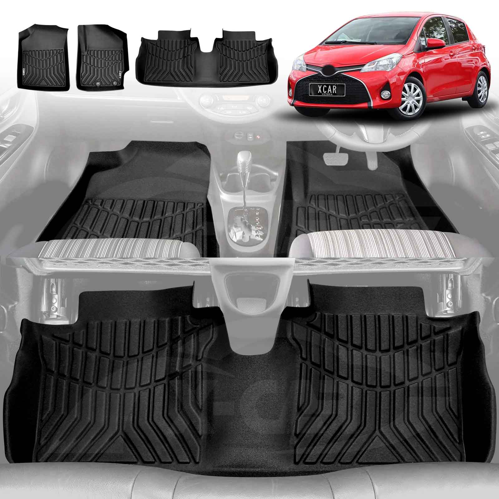 3D Floor Mats for Toyota Yaris Hatch 2011-2020 All-Weather Car Liners ...